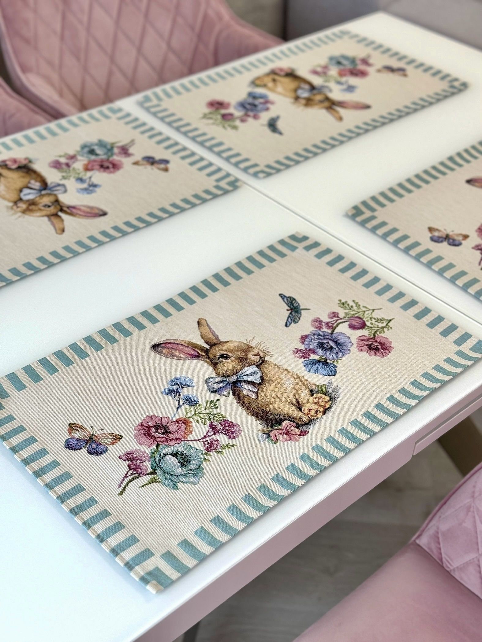 Easter Round Tablecloth With Easter Bunny and Flowers. Tapestry Fabric ...