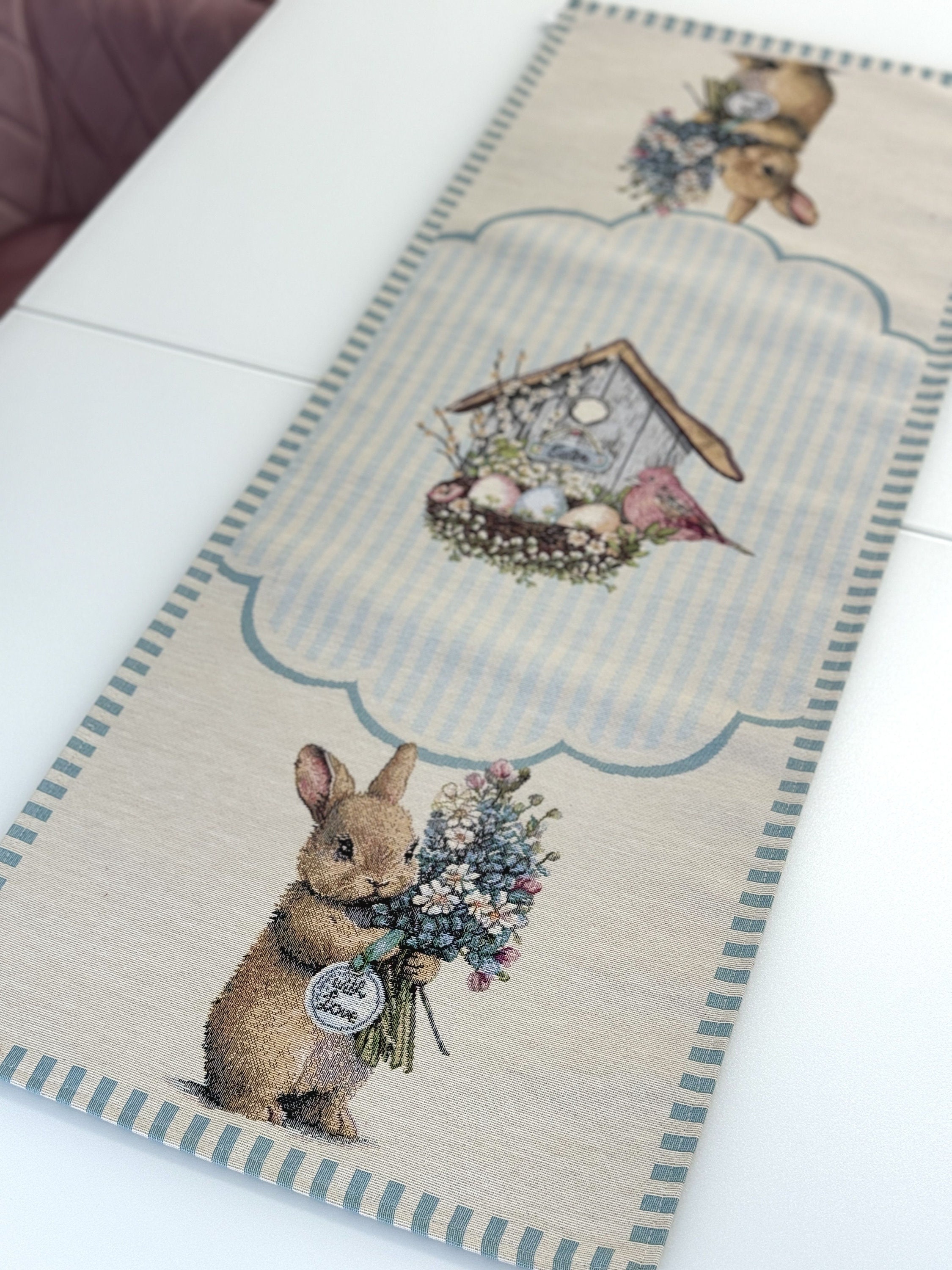 Easter Round Tablecloth With Easter Bunny and Flowers. Tapestry Fabric ...