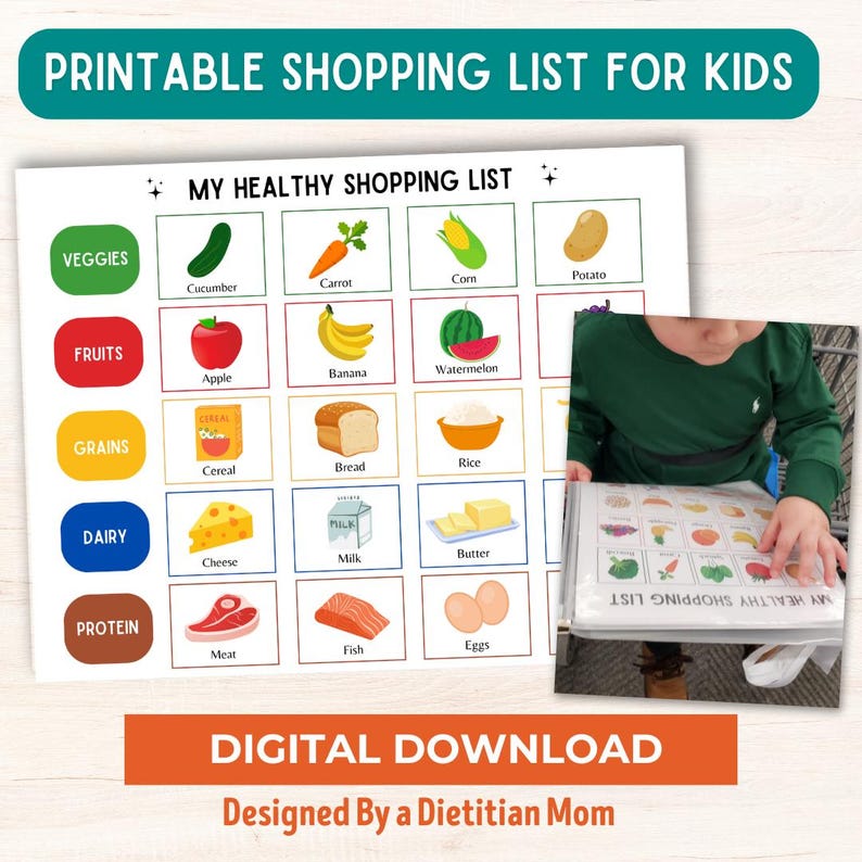 Healthy Shopping List for Kids, Fun Printable Grocery Store List ...