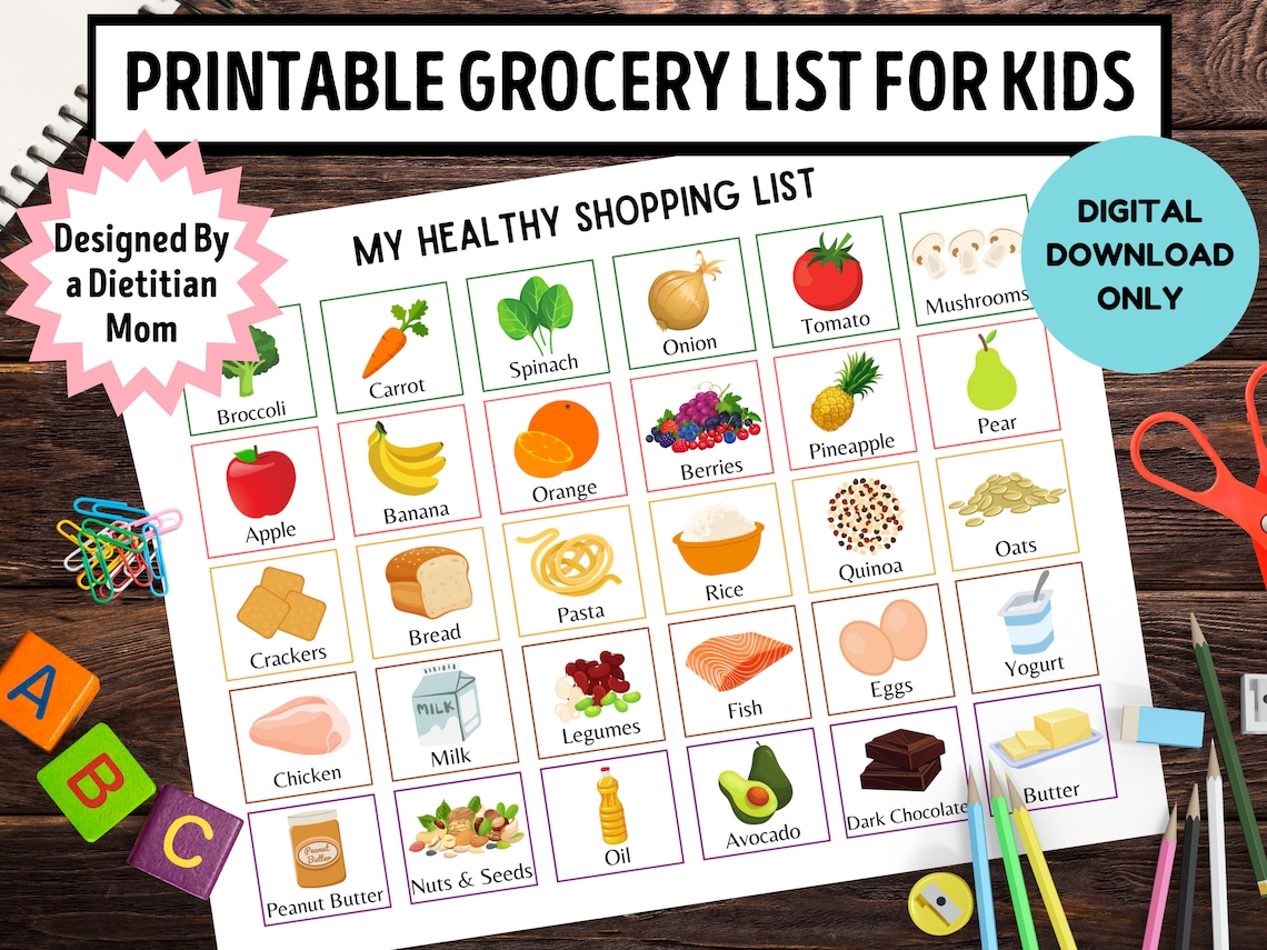 Printable Grocery Store List for Kids, Designed by Dietitian Mom ...