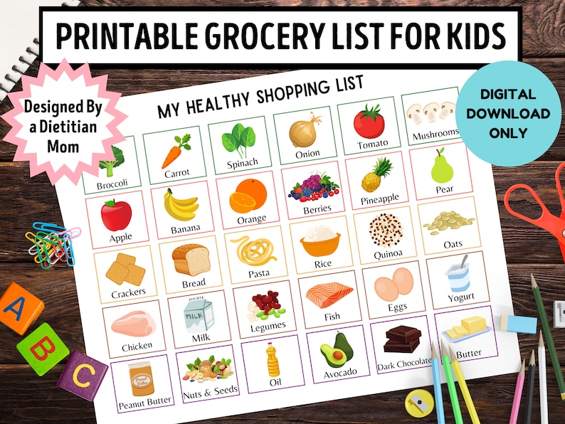 Printable Grocery Store List for Kids, Designed by Dietitian Mom ...