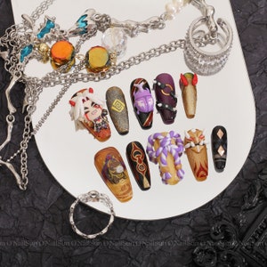 The Pride of Oni Arataki Itto Onailsun 3D Nails Purple Golden Kawaii ...