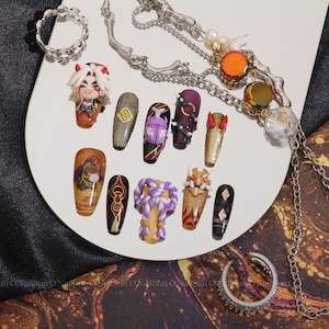 The Pride of Oni Arataki Itto Onailsun 3D Nails Purple Golden Kawaii ...