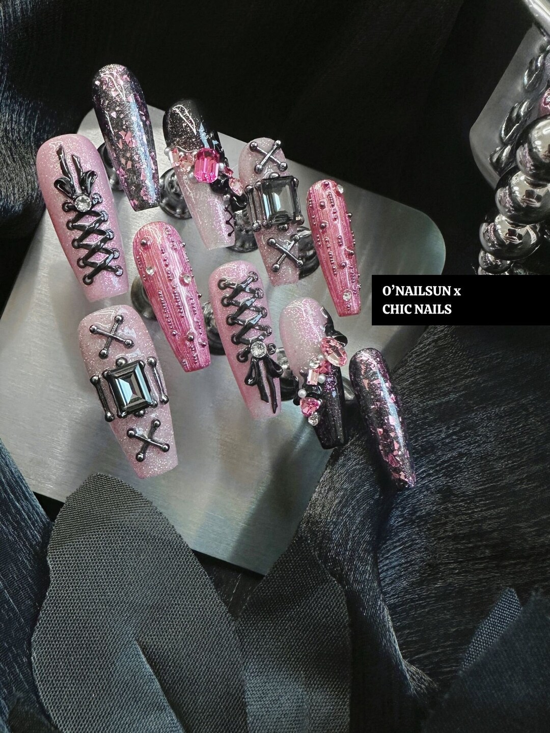 The Greek Gods Aphrodite Onailsun Chic 3D Bling Black Pink Nails ...