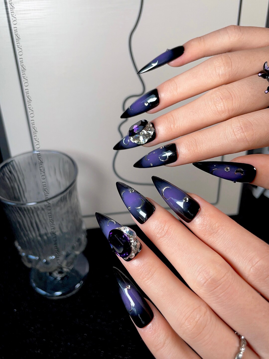 Purple Starry Sky Onailsun Bling Ombre Dark Purple Rhinestone Diamond ...