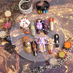 The Pride of Oni Arataki Itto Onailsun 3D Nails Purple Golden Kawaii ...