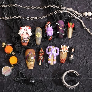 The Pride of Oni Arataki Itto Onailsun 3D Nails Purple Golden Kawaii ...