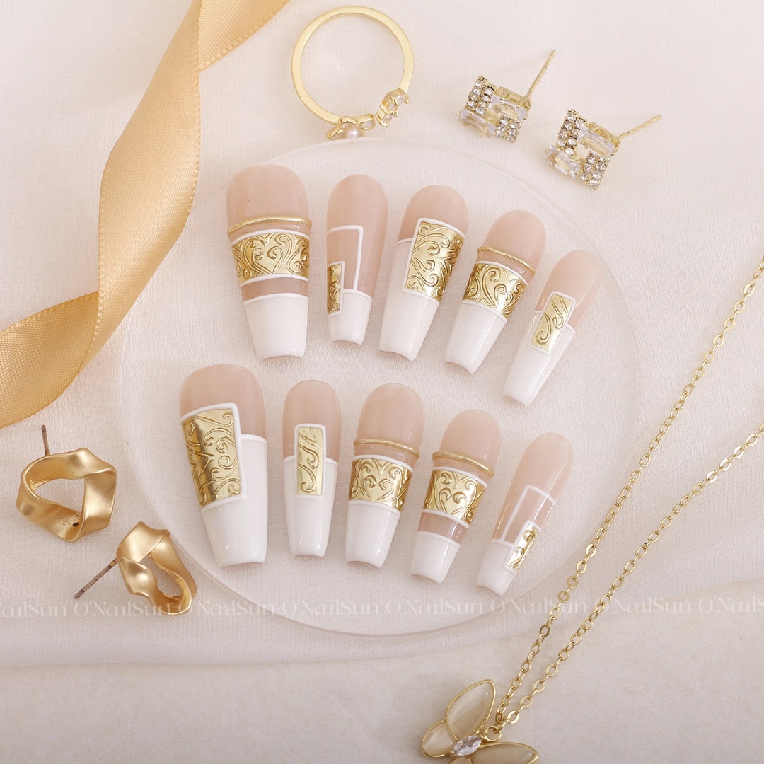 Ivory Elegance Onailsun Handpainted Ivory Nails Classy Neutral White ...