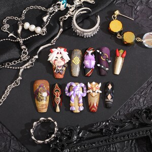 The Pride of Oni Arataki Itto Onailsun 3D Nails Purple Golden Kawaii ...