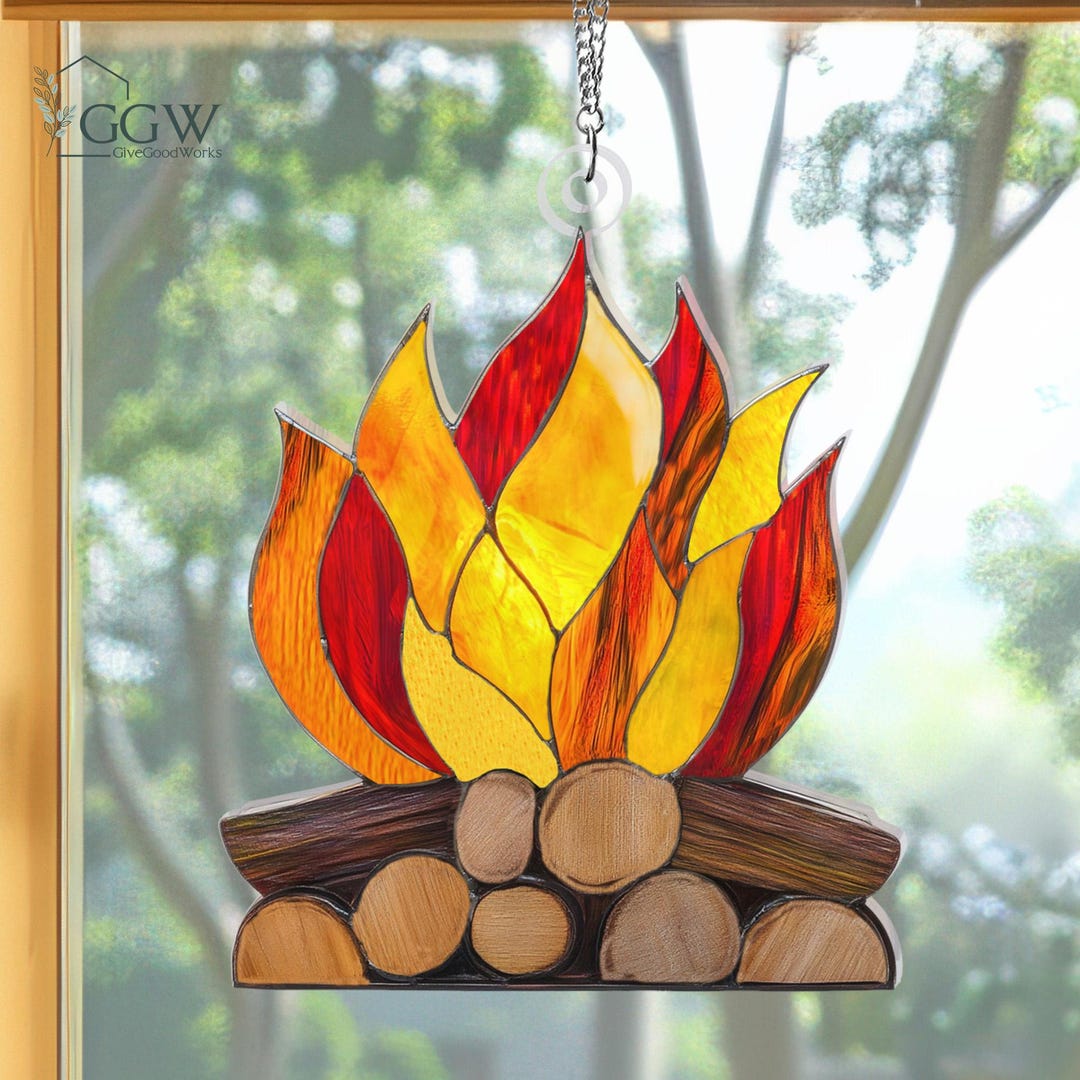 Fire Suncatcher, Flame Suncatcher, Fire Glass Ornament, Fire Window ...