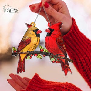 Red Cardinal Suncatcher, Christmas Gift, Cardinals Acrylic Window ...