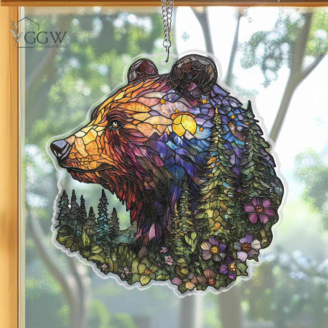 Bear Acrylic Suncatcher Window Hanging, Bear Window Decor, Bear Lover ...
