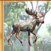 Deer Buck Stained Glass Suncatcher Window Hanging Rustic Cabin Decor ...