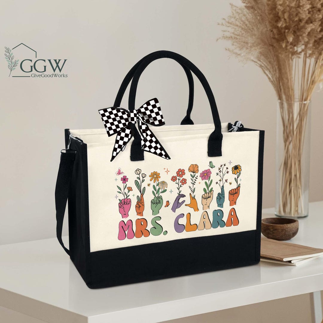 Custom Sign Language Tote Bag, ASL Tote Bag, ASL Gift, ASL Teacher Gift ...