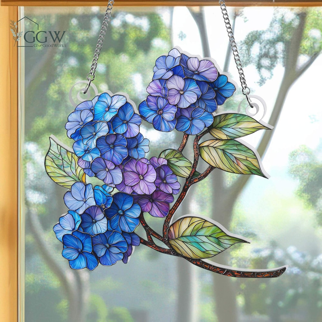 Hydrangea Flowers Acrylic Suncatcher Hanging, Hydrangea Window Decor ...
