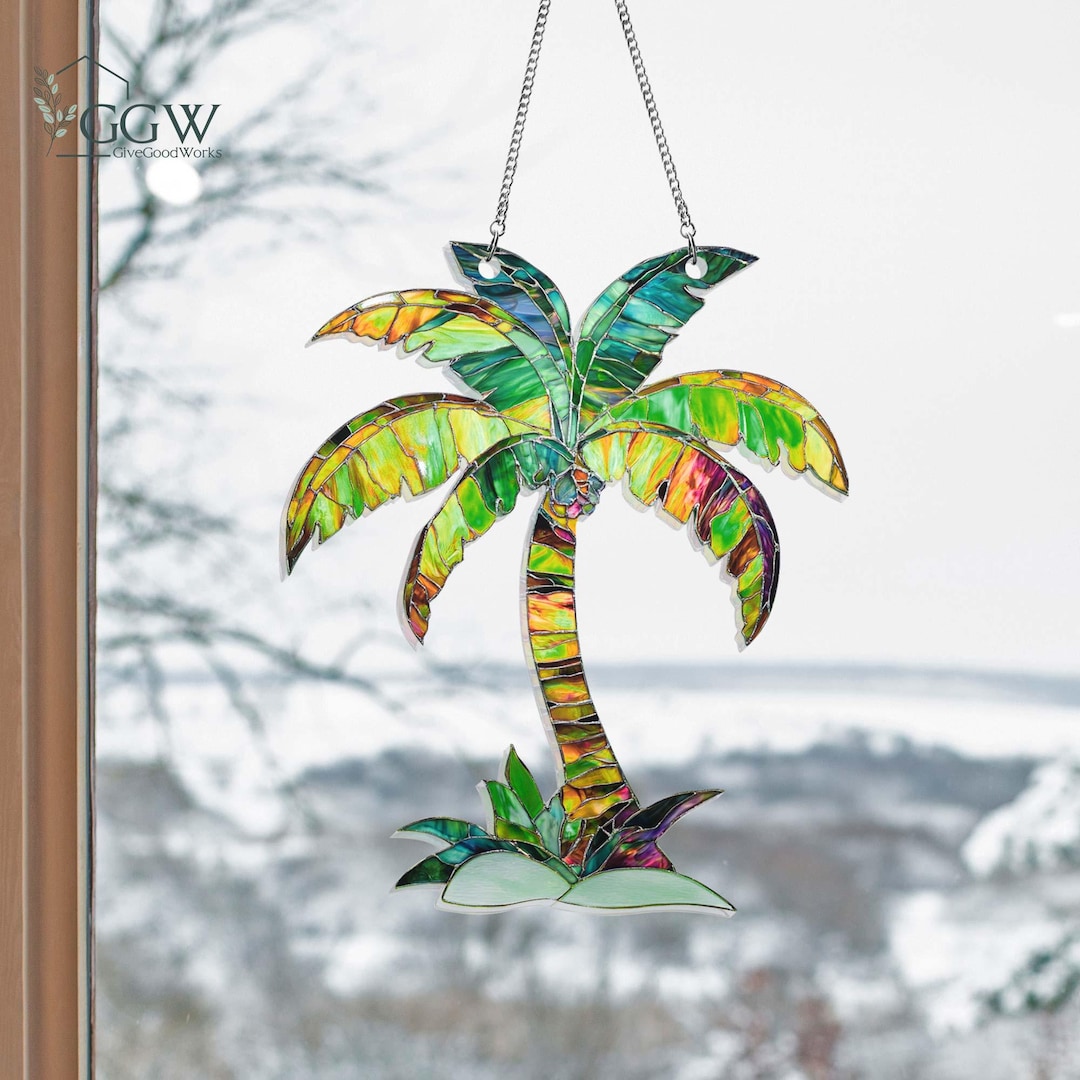 Palm Tree Suncatcher Window Hanging Sign, Palm Tree Ornament, Tropical ...
