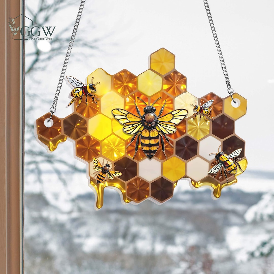Honey Bee Suncatcher ACRYLIC Hanging, Bumble Bee Suncatcher Ornament ...