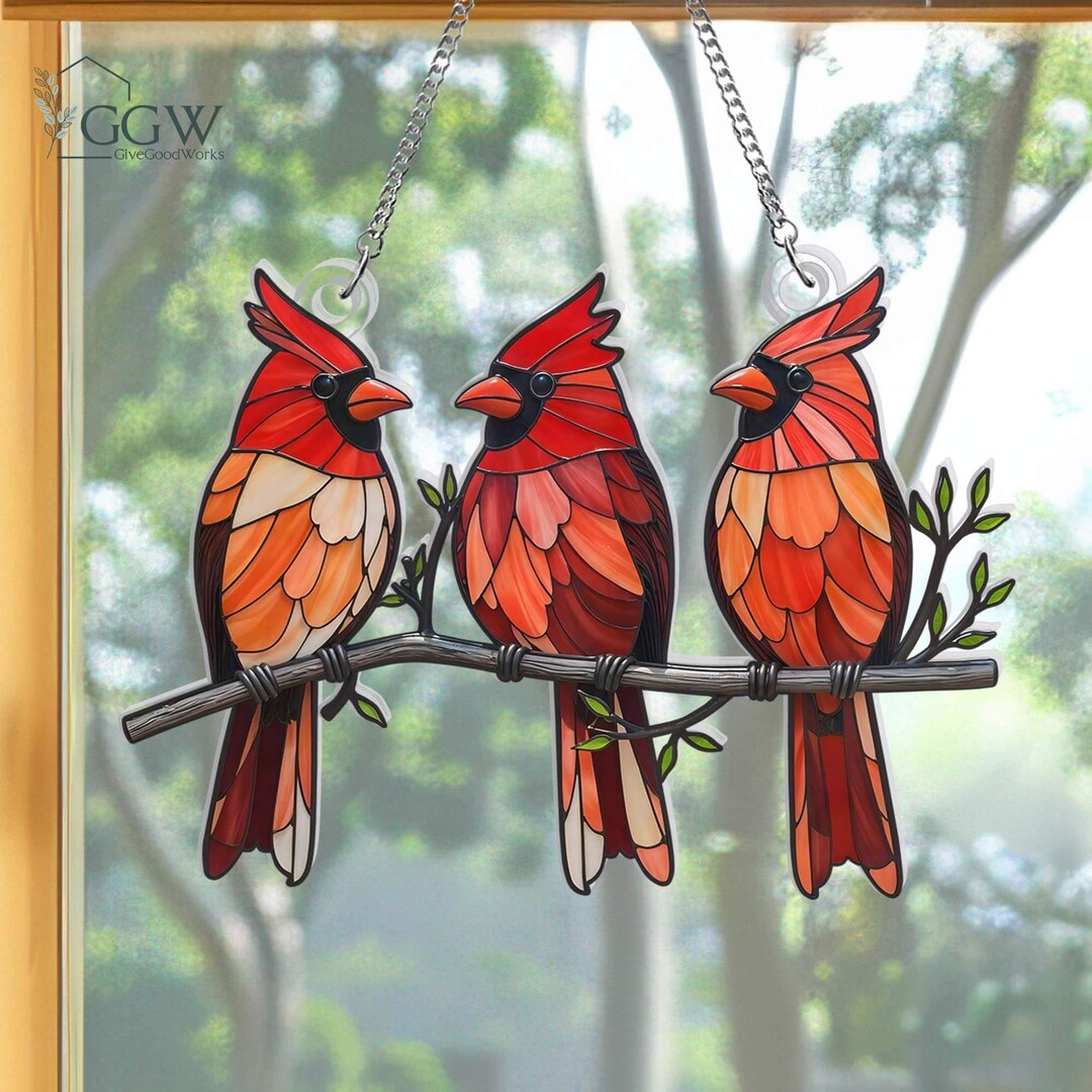 Red Cardinal Suncatcher,mom Gift, Cardinals Acrylic Window Hangings ...