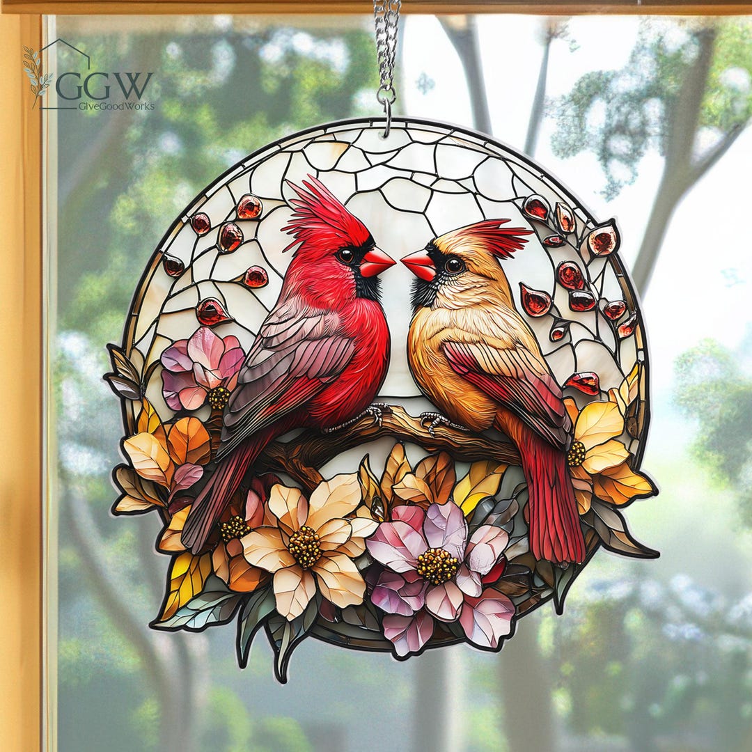 Cardinal Suncatcher, Cardinal Couple Gift, Stained Glass Window ...