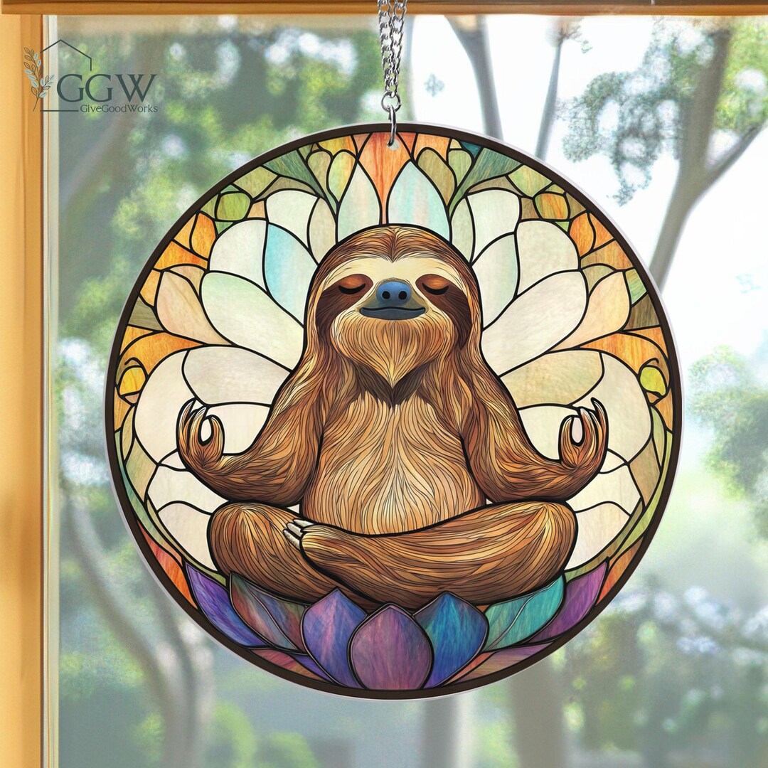 Sloth Yoga Sun Catcher, Funny Sloth Ornament Decor, Namaste Yoga Decor ...