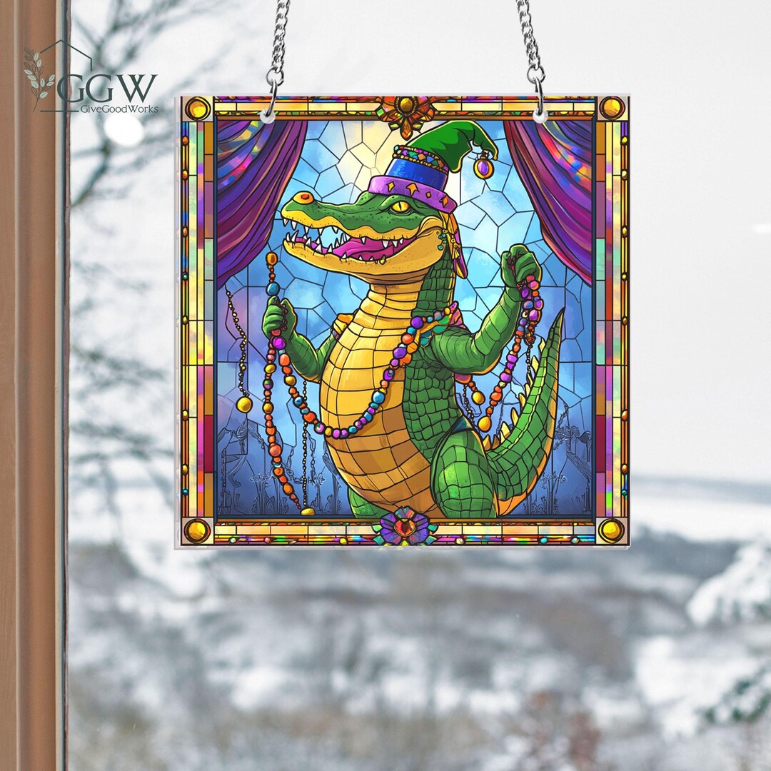 Mardi Gras Alligator Suncatcher, Dancing Alligator Gift, Mardi Gras ...