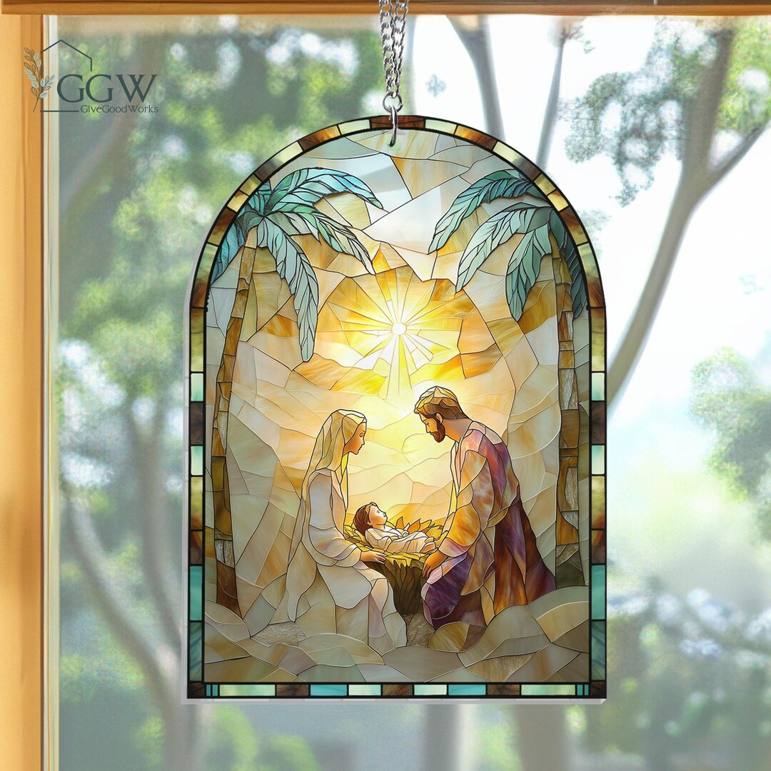 Nativity Suncatcher Hanging Sign, Nativity Jesus Christ Ornament ...