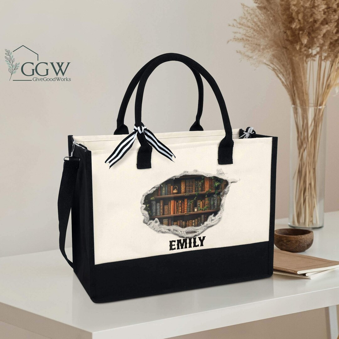 Personalized 3D Books Tote Bag Gift for Teachers, Book Lover Bag ...