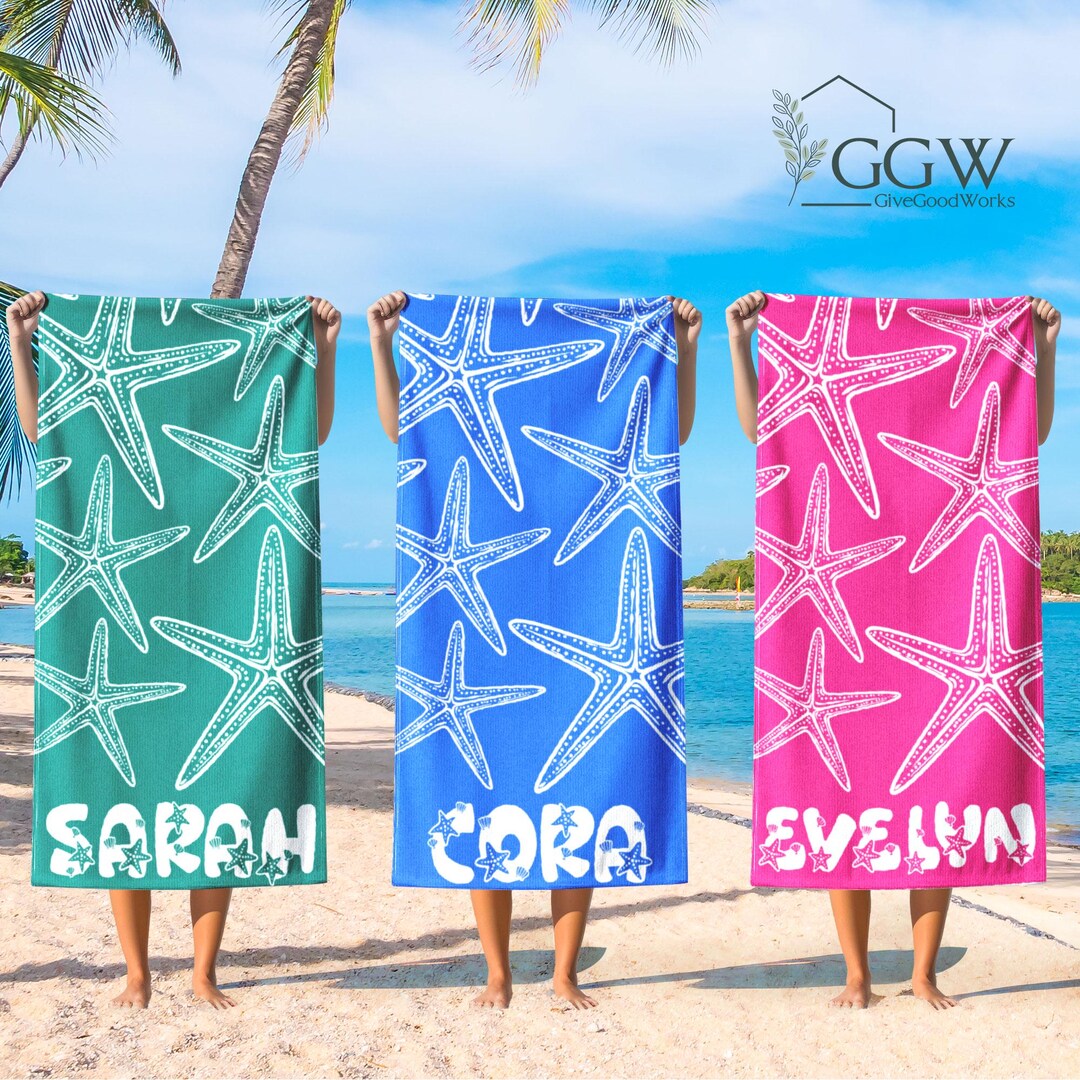 Starfish Custom Beach Towel, Personalized Starfish Beach Towel, Bachelorette Party Favors, Girls ...