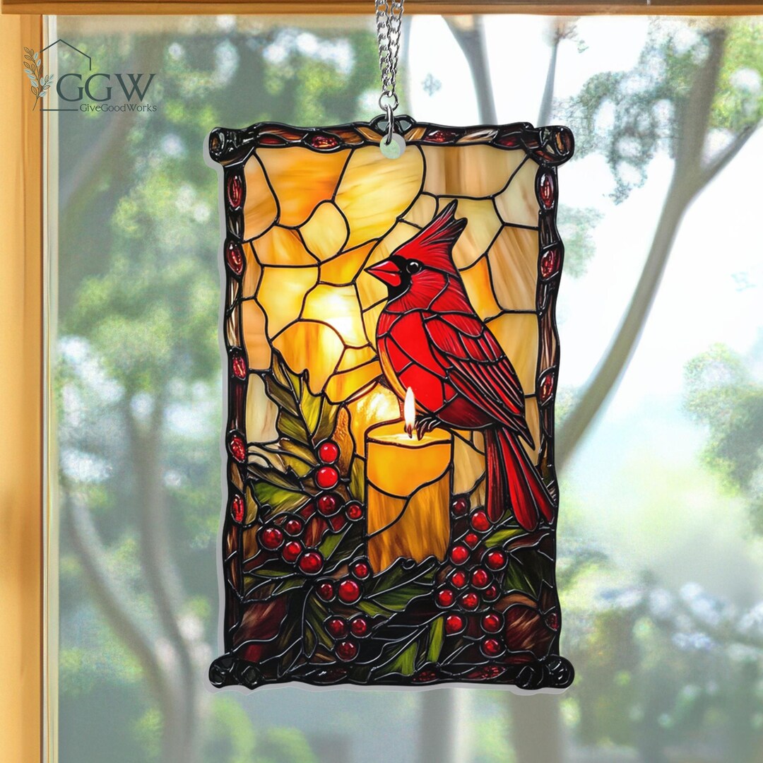 Red Cardinal Acrylic Suncatcher Window Hanging, Christmas Gift, Red ...