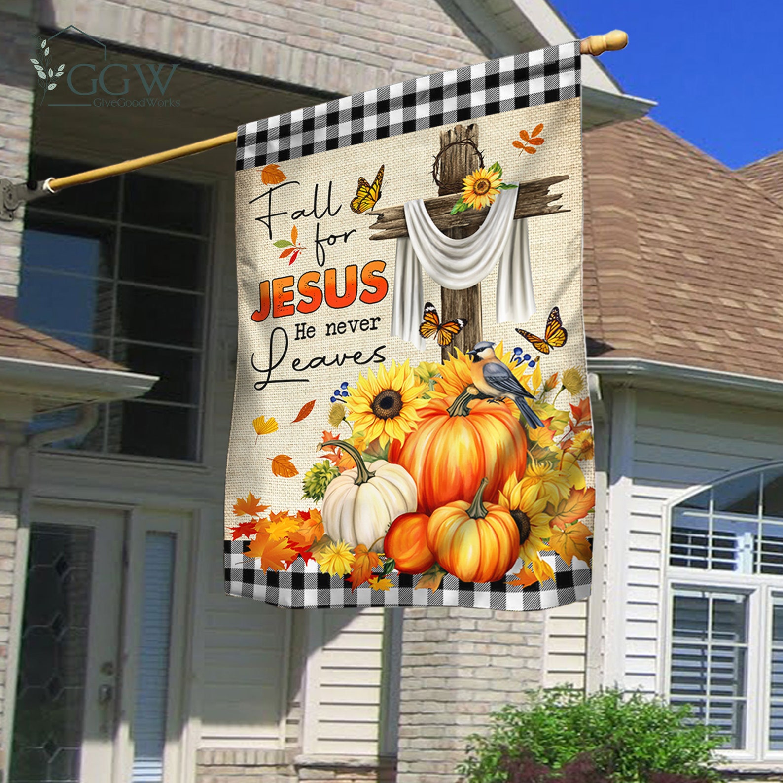 Fall Flag Fall for Jesus He Never Leaves Thanksgiving Flag - Etsy