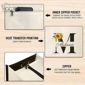 Personalized Sunflower Initial With Name Bag, Custom Name Teacher Tote ...