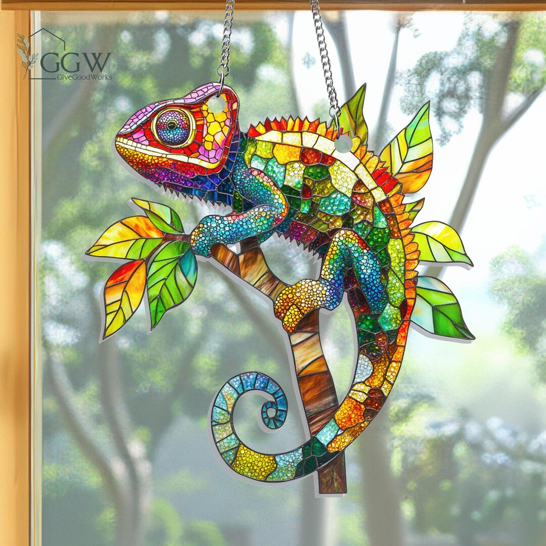 Chameleon Acrylic Suncatcher Window Hanging, Lizard Wall Art Decor ...