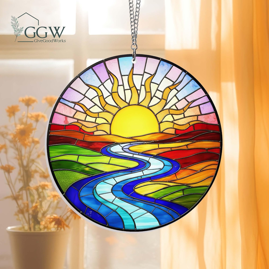 Colorful Sunrise Acrylic Suncatcher, Sunset Decor, Colorful Suncatcher ...