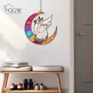 Custom Cat Memorial ACRYLIC Suncatcher, Cat Lovers, Couple Cat on Moon ...