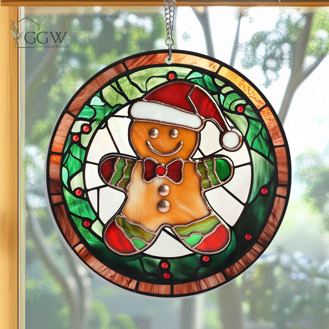 Gingerbread Suncatcher Hanging Sign, Gingerbread Window Hanging ...
