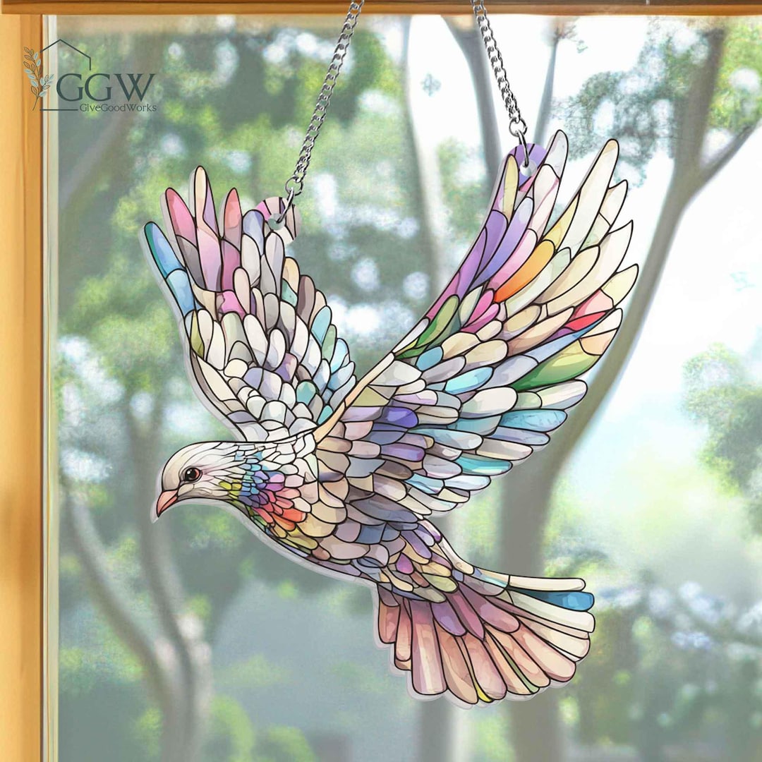 Dove Acrylic Suncatcher Window Hanging, Bird Art Window Hanging, Dove ...