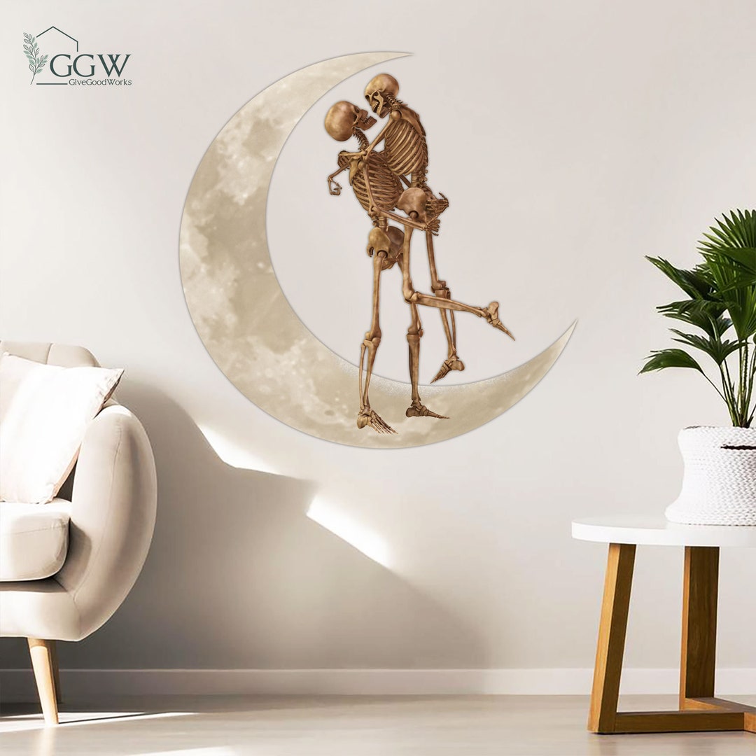 Skeleton Moon Metal Wall Decoration, Halloween Decor, Spooky Halloween ...