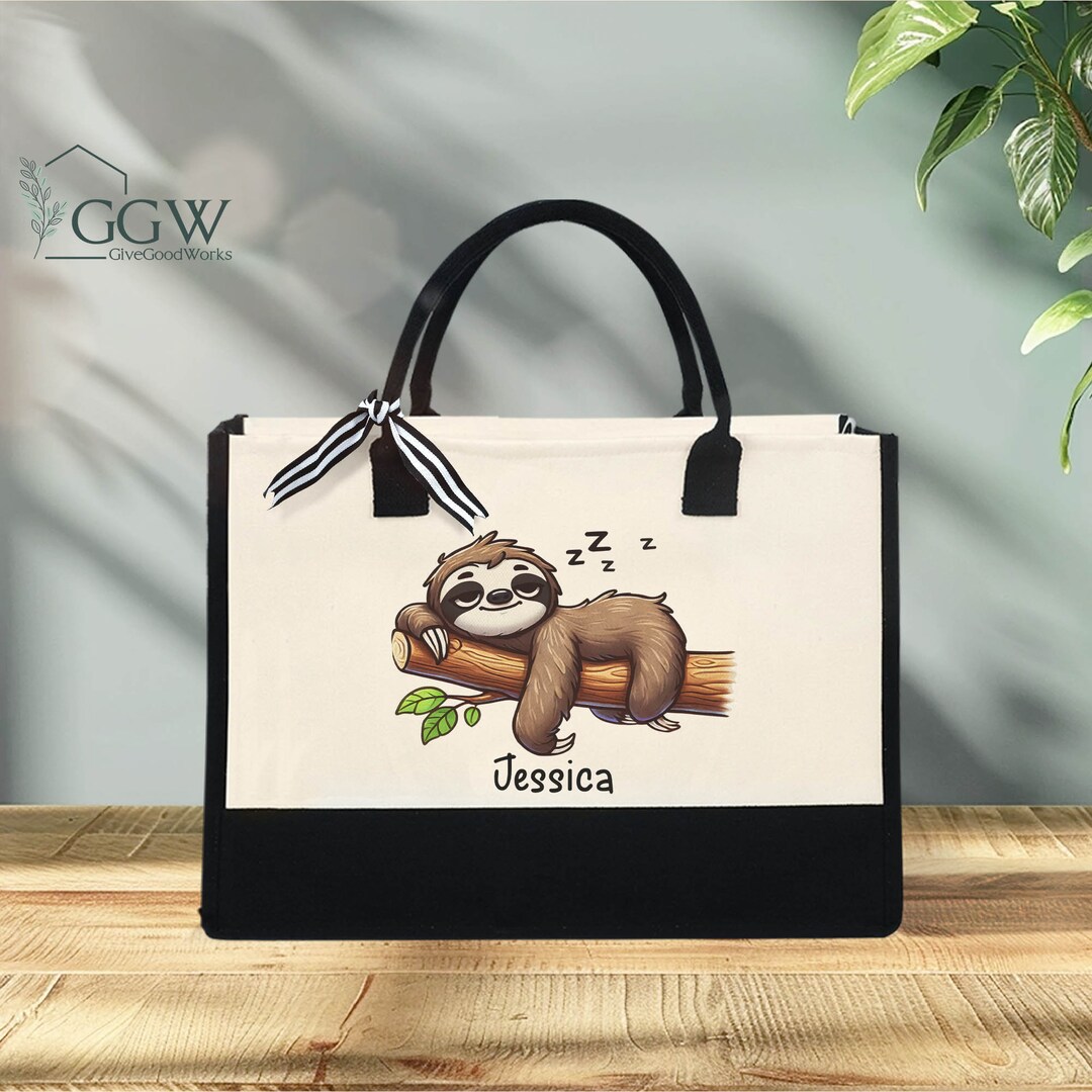 Personalized Sloth Tote Bag, Funny Sloth Bag, Sloth Lover Gifts, Yoga ...