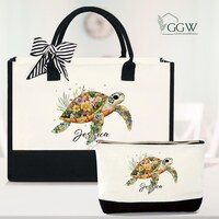 Sea Turtle Tote Bag, Tropical Floral Sea Turtle Weekender Bag, Sea ...