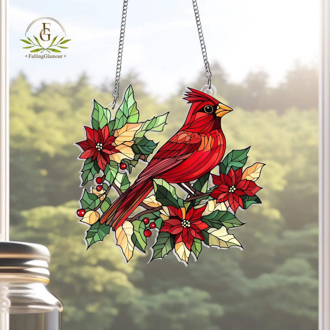 Red Cardinal Suncatcher Window Hangings, Cardinal Bird Decor, Christmas ...