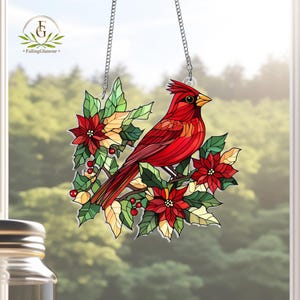 Red Cardinal Suncatcher Window Hangings, Cardinal Bird Decor, Christmas ...