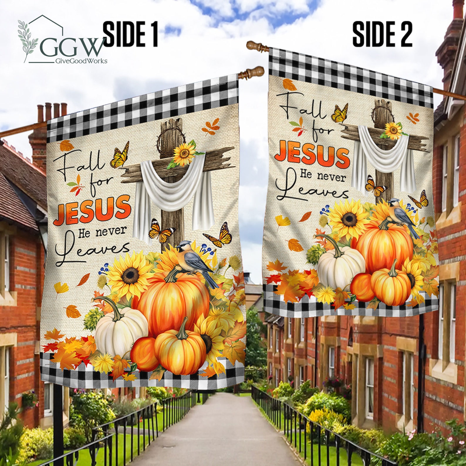 Fall Flag Fall for Jesus He Never Leaves Thanksgiving Flag - Etsy