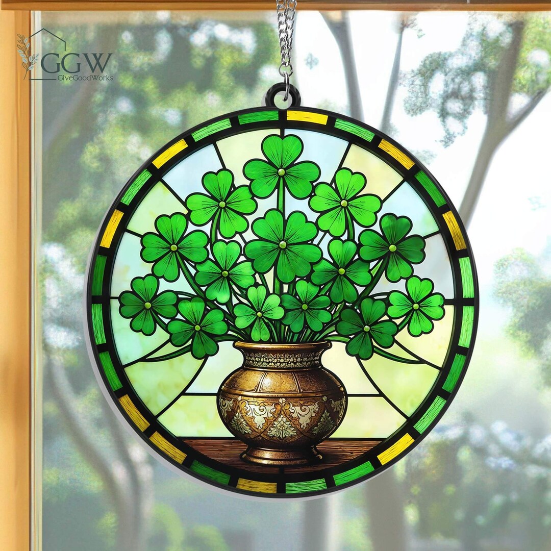 Shamrock Acrylic Suncatcher, Four Leaf Clover Window Hangings, Lucky ...