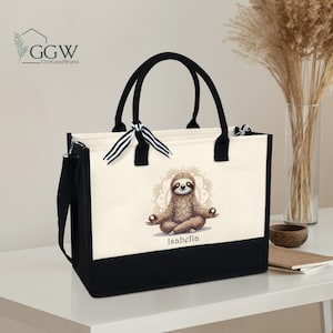 Personalized Sloth Tote Bag, Funny Sloth Meditation Bag, Sloth Lover ...