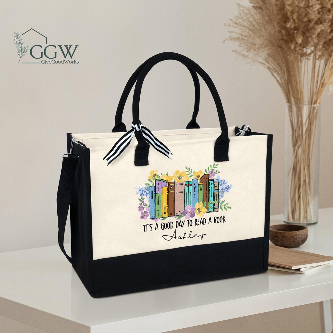 Personalized Readers Tote Bag, It is A Good Day to Read A Book, Floral ...