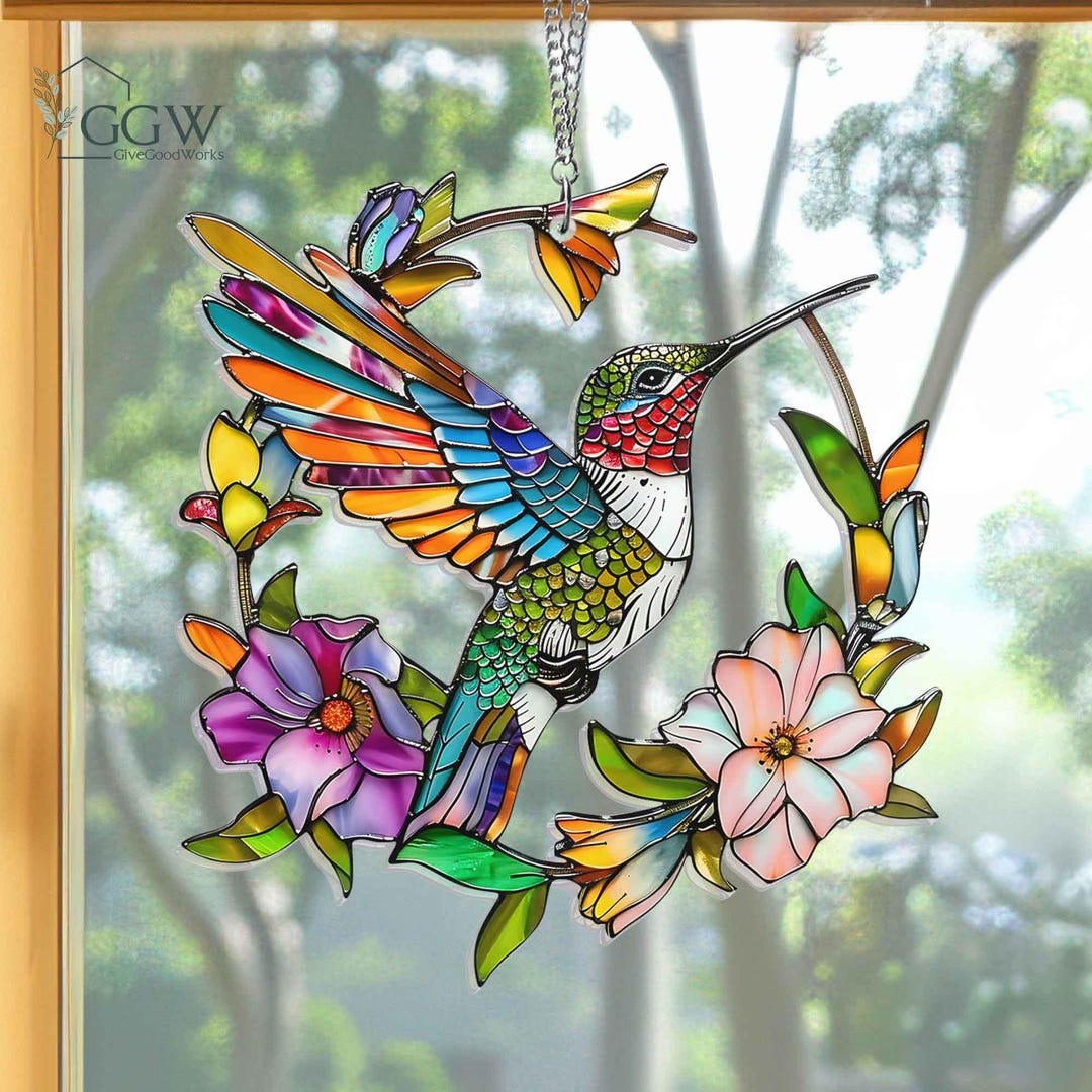 Hummingbird Suncatcher Window Hanging, Hummingbird Acrylic Ornament ...