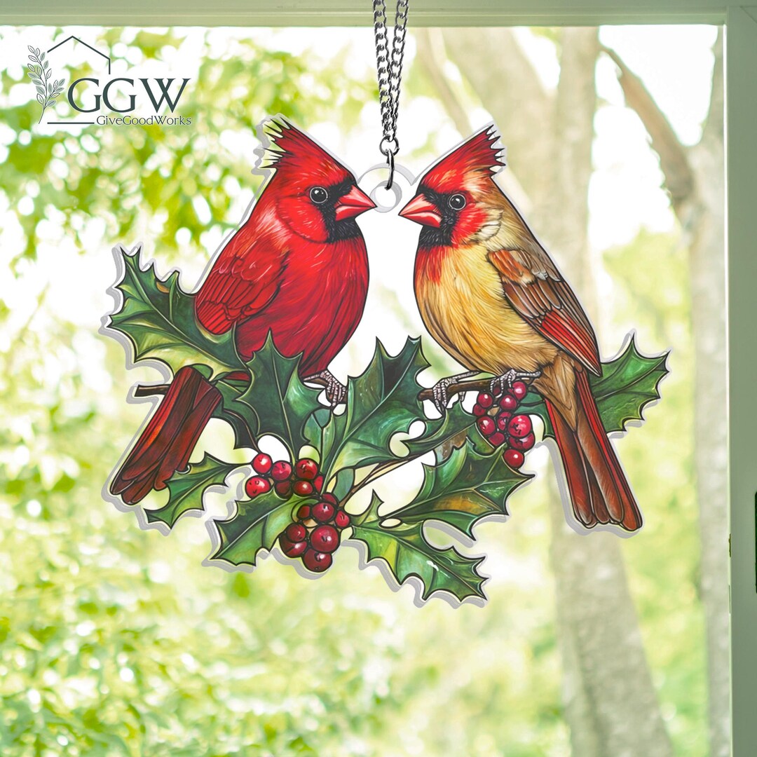 Cardinal Suncatcher Hanging Sign, Cardinal Bird Feeder Decor, Holiday ...