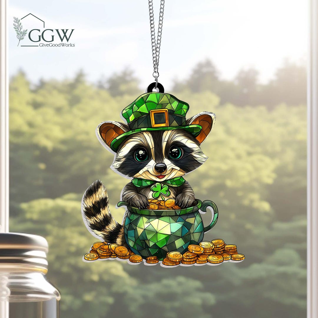 Raccoon Suncatcher, St. Patrick's Day, Shamrock Suncatcher, Irish ...