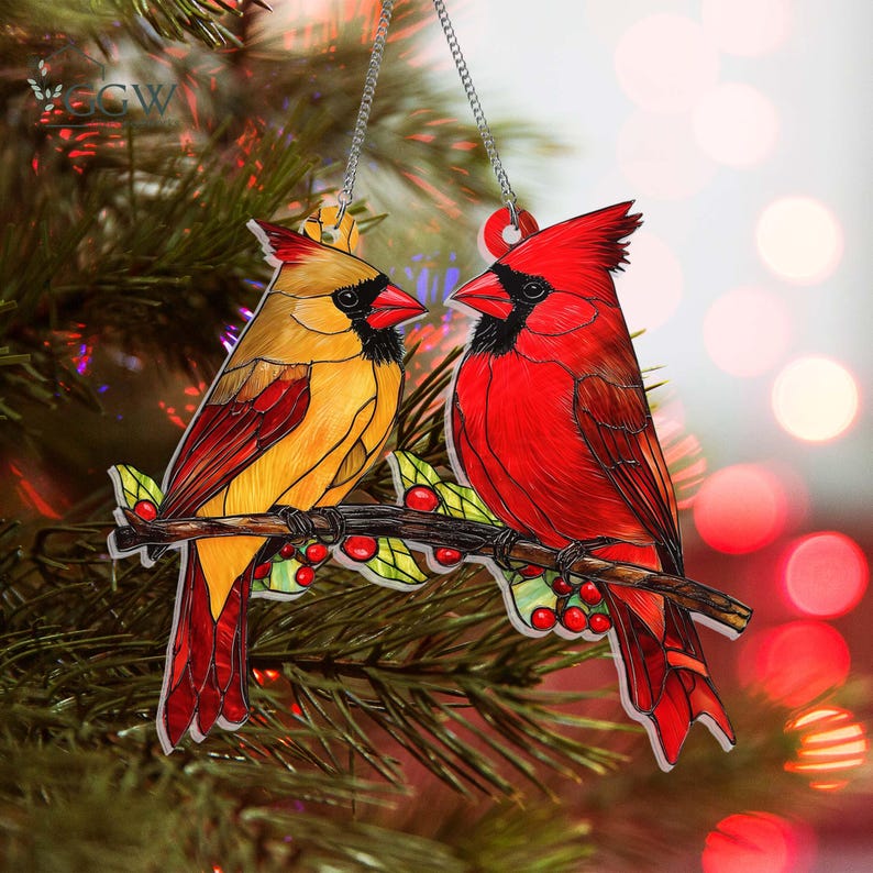 Red Cardinal Suncatcher, Christmas Gift, Cardinals Acrylic Window ...