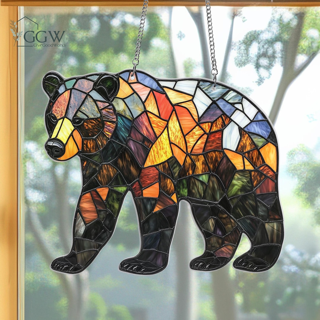Bear ACRYLIC Suncatcher Hanging, Woodland Black Bear Window Decor, Bear ...